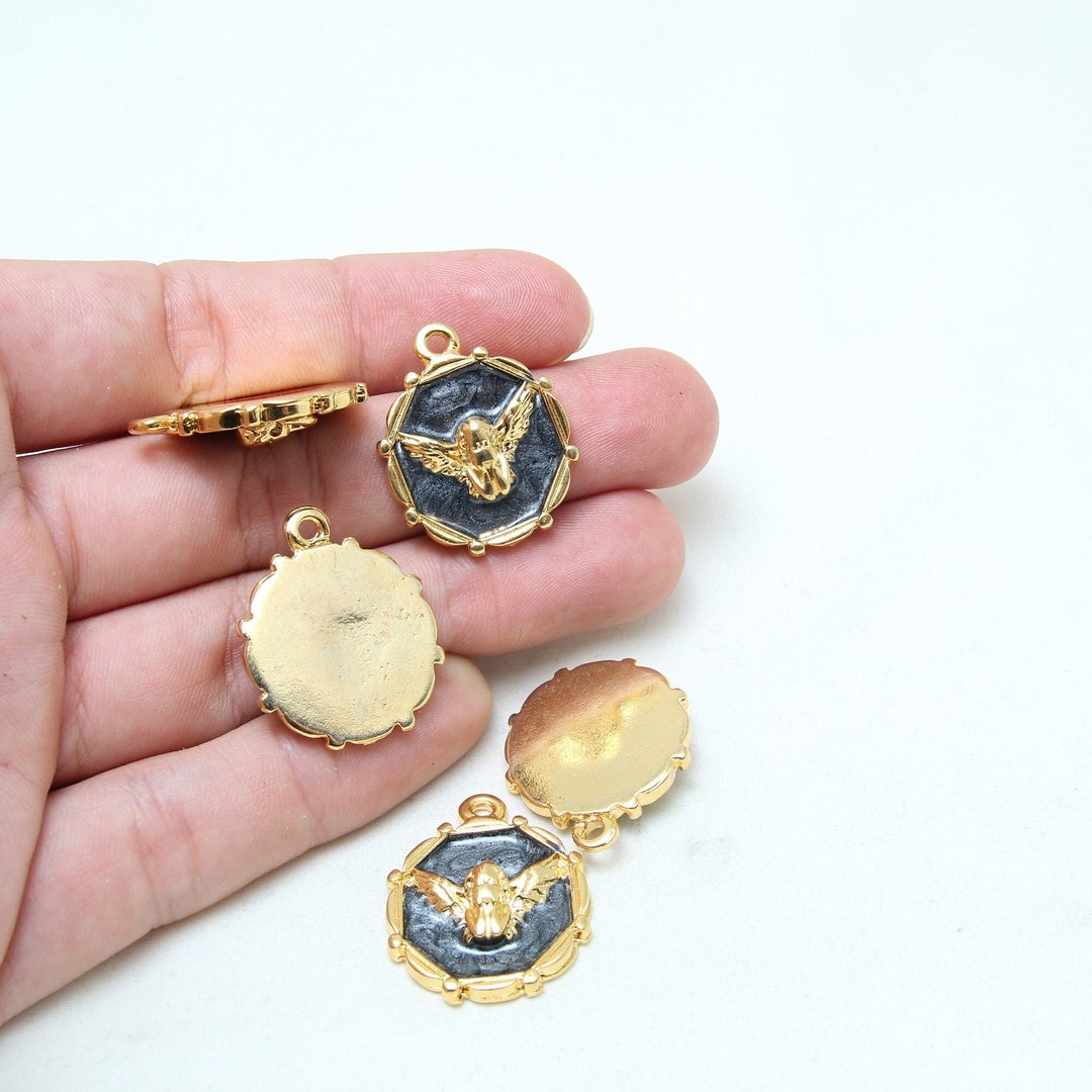 24x29mm 24k Shiny Gold Angel Pendant, Angel Locket, Jewelry Supplies ...