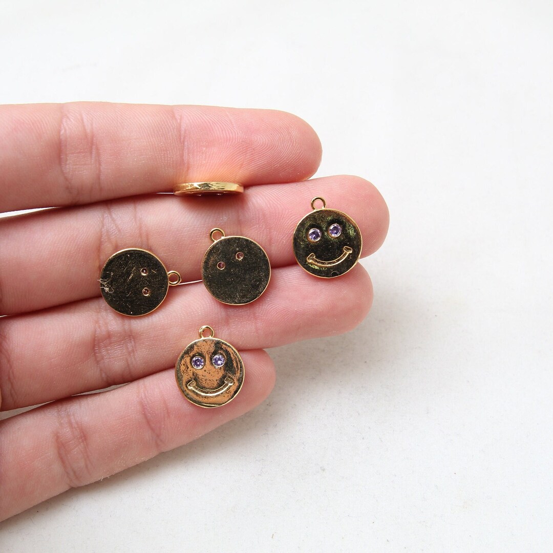 15x17mm 24k Shiny Gold Smiling Face Zircon Pendant, Cz Smile Pendant ...