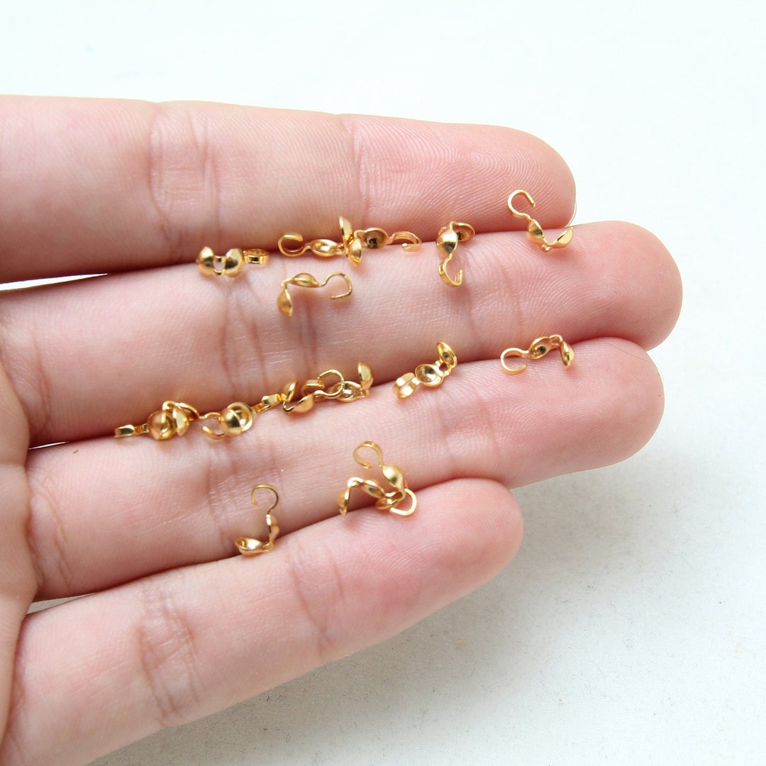 4x13mm 24k Shiny Gold Crimp Beads, Bail Charm, Ball Chain Clasp ...