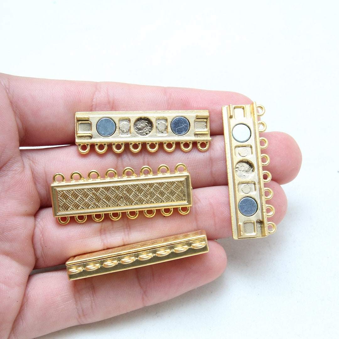 44x16mm Shiny Gold Plated Oxide 8 Loops Magnetic Clasps, Multi Strand ...