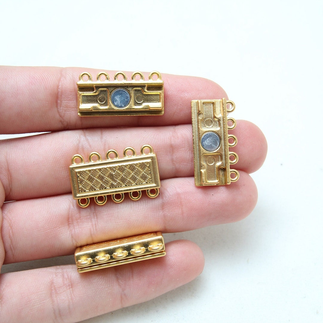 27x16mm Shiny Gold Plated Oxide 5 Loops Magnetic Clasps, Multi Strand ...