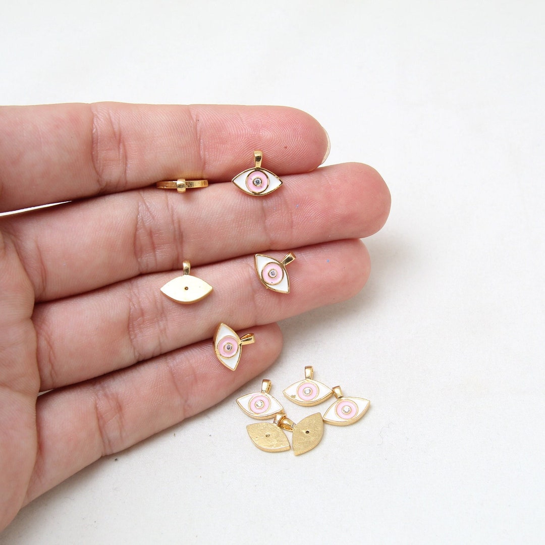 12x10mm 24k Shiny Gold Tiny Evil Eye Charm, Mini Evil Eye Pendant ...