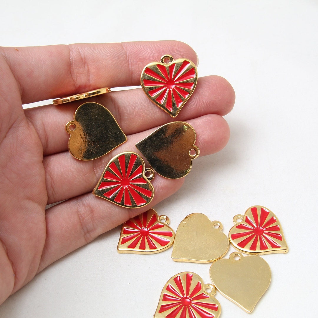 23x26mm 24k Shiny Gold Red Color Heart Locket Enamel Heart - Etsy