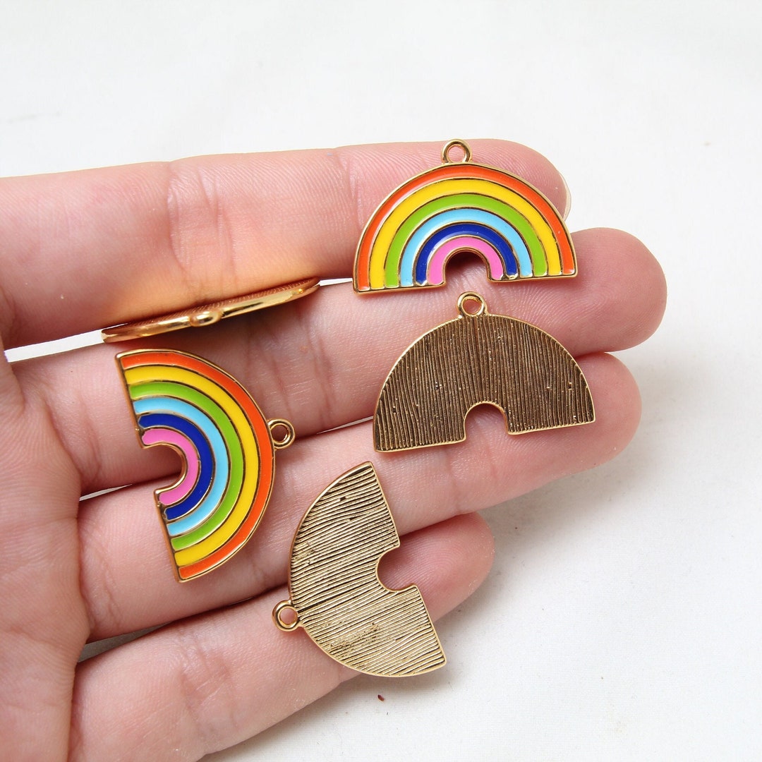 32x20mm 24k Shiny Gold Rainbow Locket Rainbow Charm Enamel - Etsy