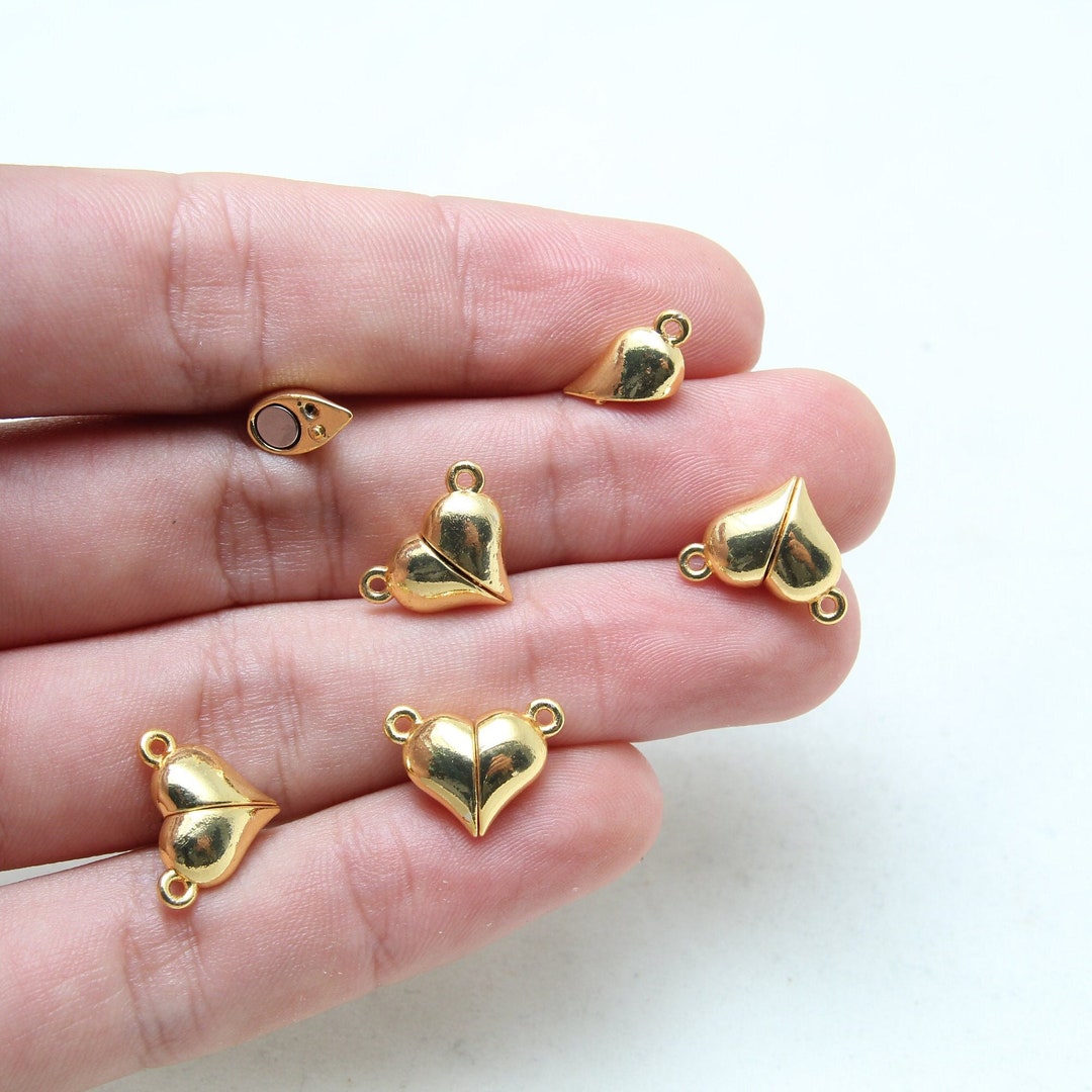 15x12mm Shiny Gold Magnetic Heart, Magnet Charm, Magnetic Heart Pendant ...