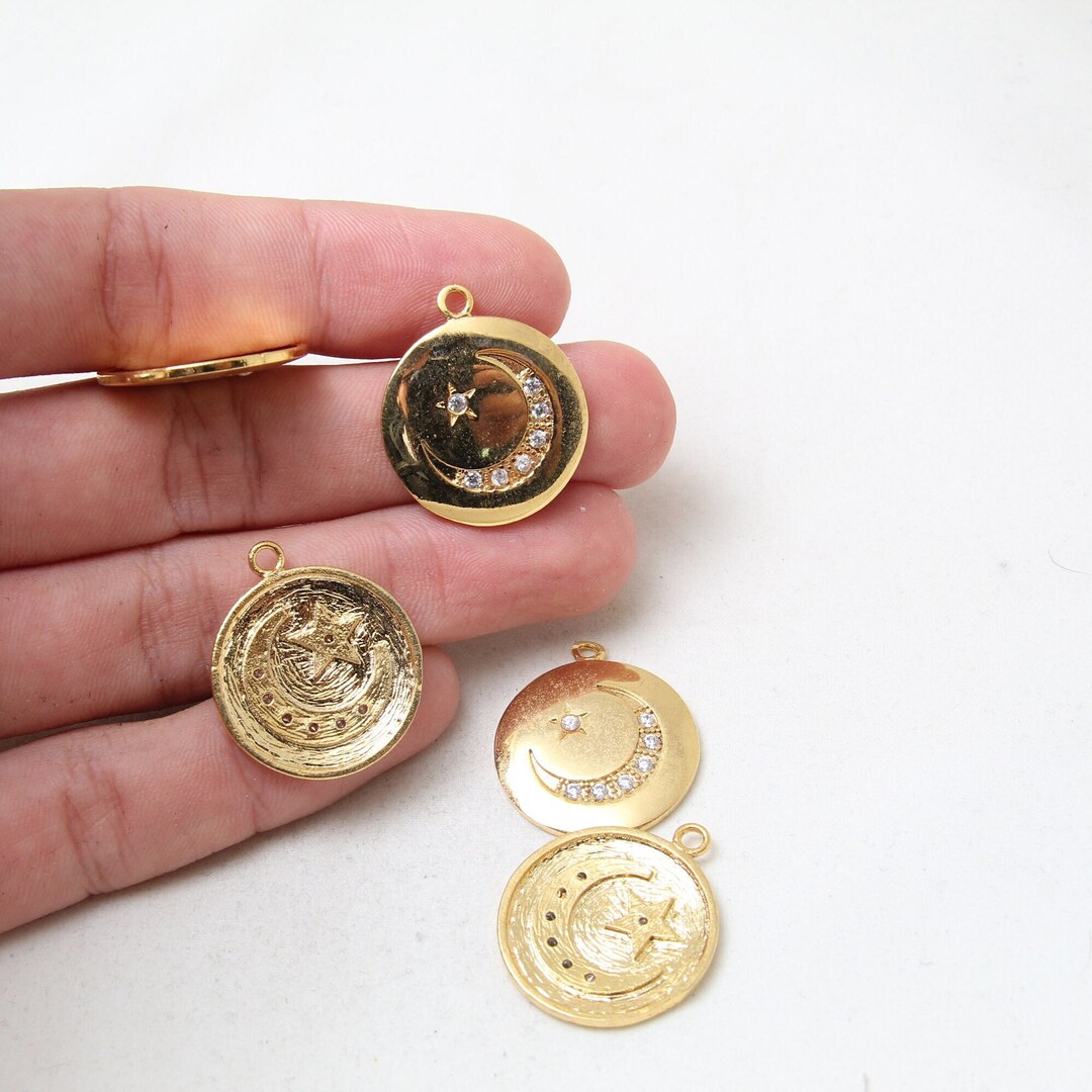25x29mm 24k Shiny Gold Plated Moon Star Locket, Moon Jewelry,moon ...