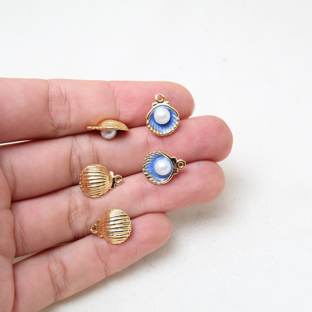 12x16mm 24k Shiny Gold Plated Sea Shell With Pearl Charm, Sea Shell ...