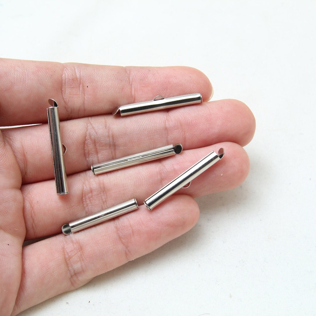 30x5mm 24k Rhodium Plated Slide End Tubes for Miyuki, Bail Charm, Chain ...