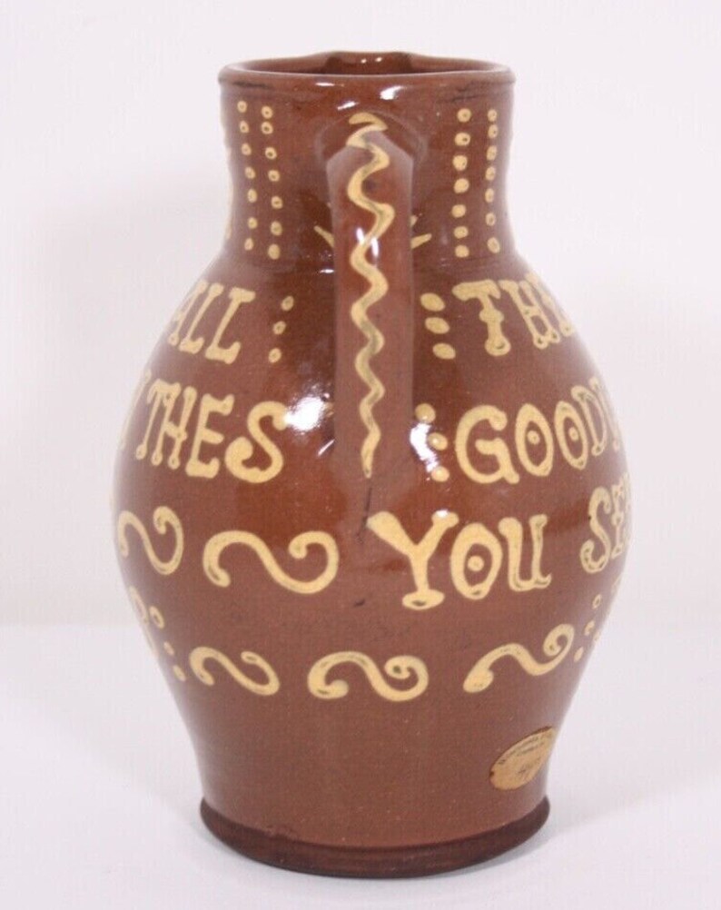 J & D Huntley Redware Slipware Verse Pottery 8 Motto Pitcher - Etsy