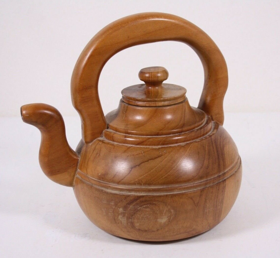 Hand Turned Wood Artist Teapot 9 X 8 Vtg Mod Antique Rustic Ranch ...