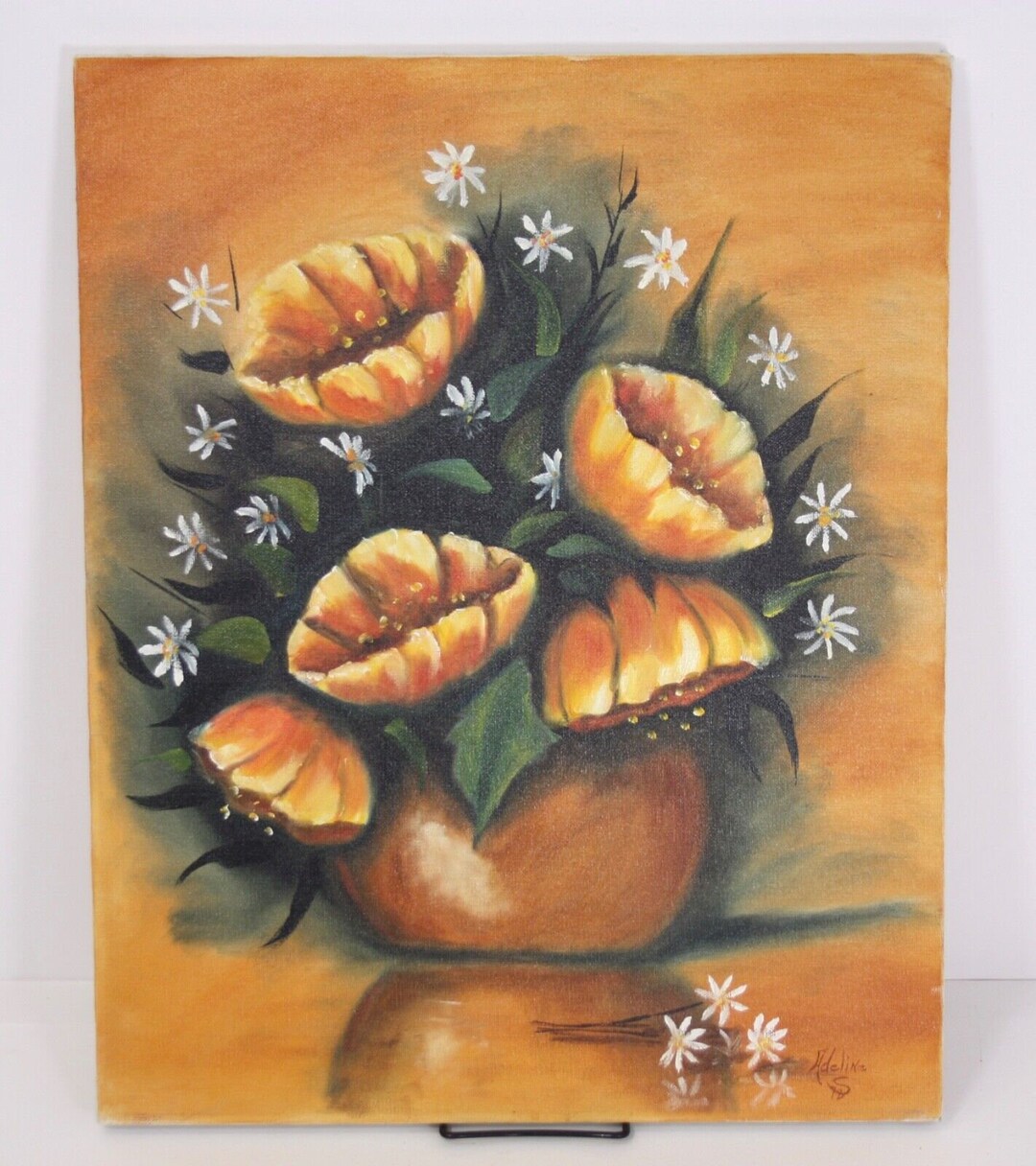 Adeline S 1978 ? 1998 ? Floral Flowers in Vase Vintage Still Life Oil ...