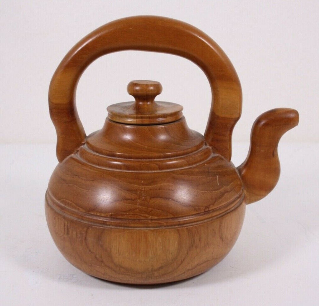 Hand Turned Wood Artist Teapot 9 X 8 Vtg Mod Antique Rustic Ranch ...