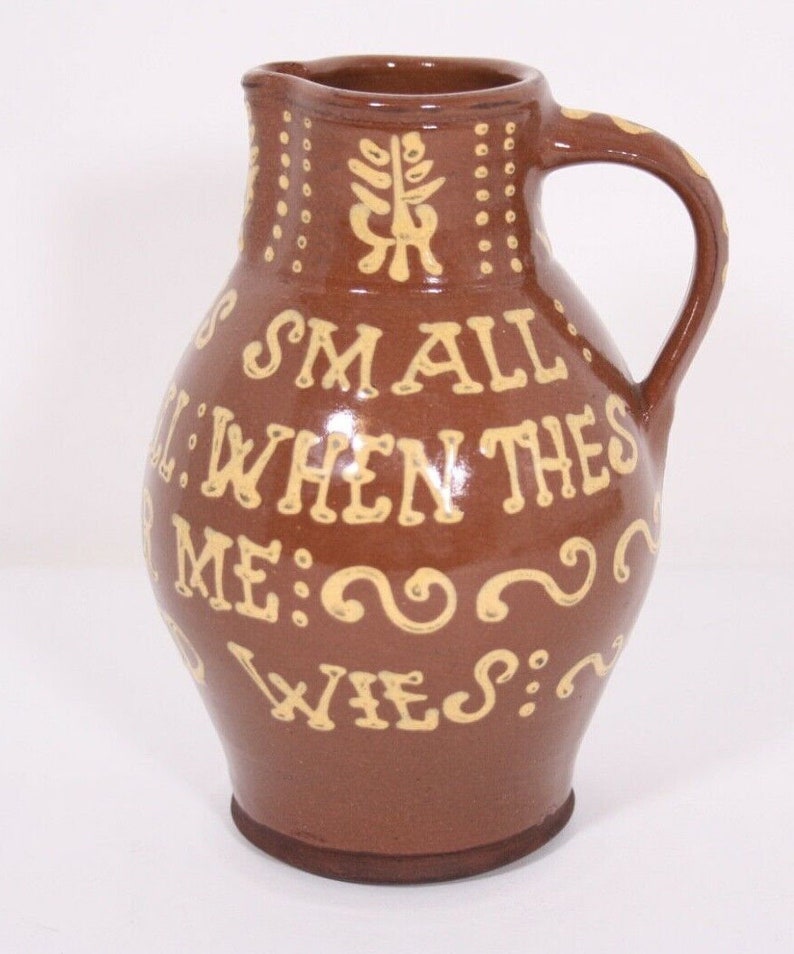 J & D Huntley Redware Slipware Verse Pottery 8 Motto Pitcher - Etsy