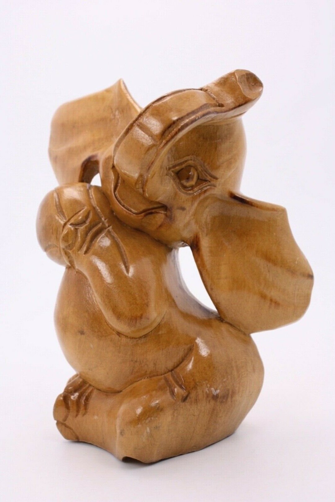 Hand Carved Wood Art Dumbo Character With Ball Playful - Etsy