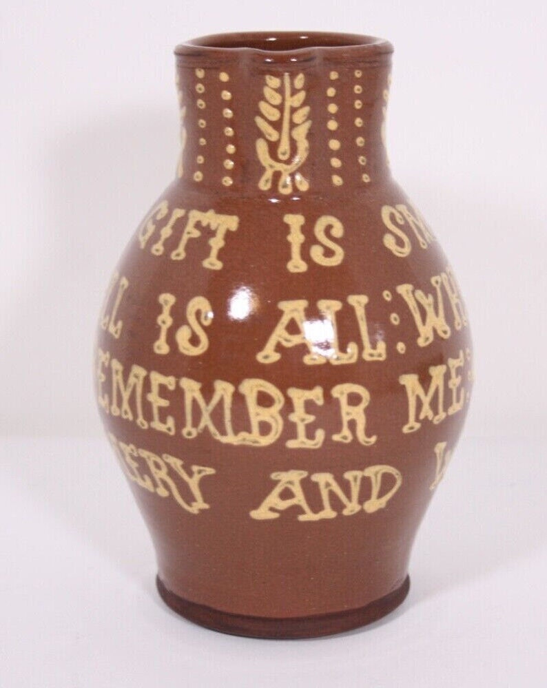 J & D Huntley Redware Slipware Verse Pottery 8 Motto Pitcher - Etsy