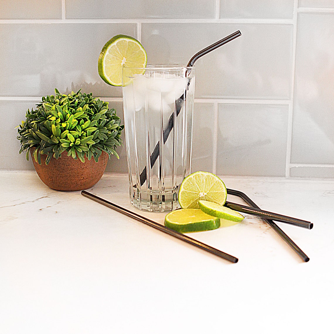 6 piece Black Stainless Steel Straw Set Black Metal Straw | Etsy