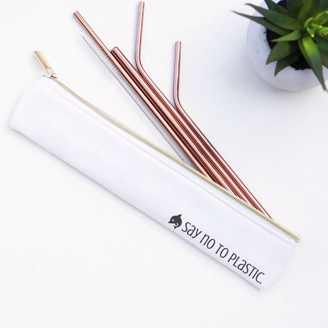 Stainless Steel Straw Set | Straw Bag | Eco Friendly | Waterproof Lined ...