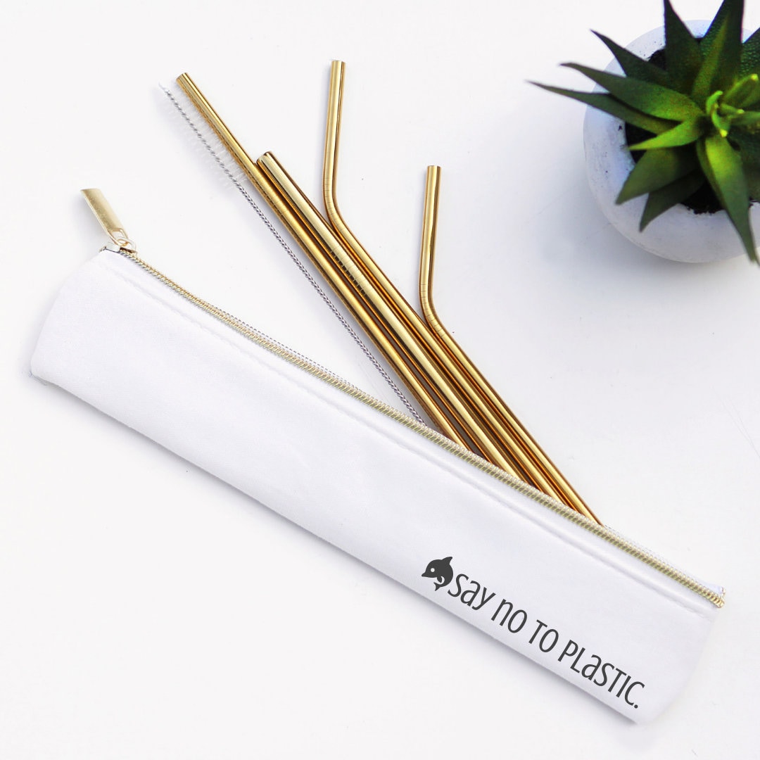Stainless Steel Straw Set | Straw Bag | Eco Friendly | Waterproof Lined ...