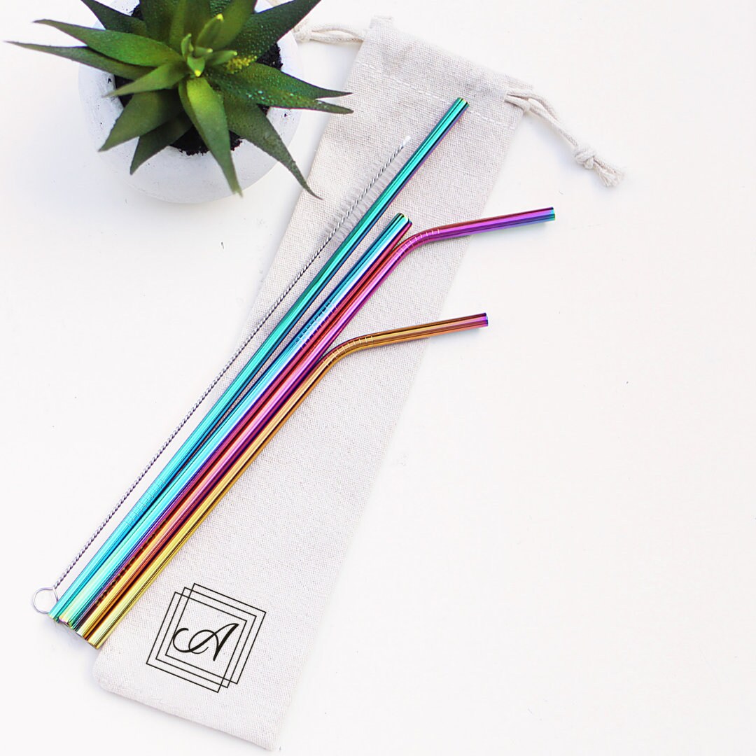 Personalized Straw Pouch With Stainless Steel Straw Set | Eco Friendly ...