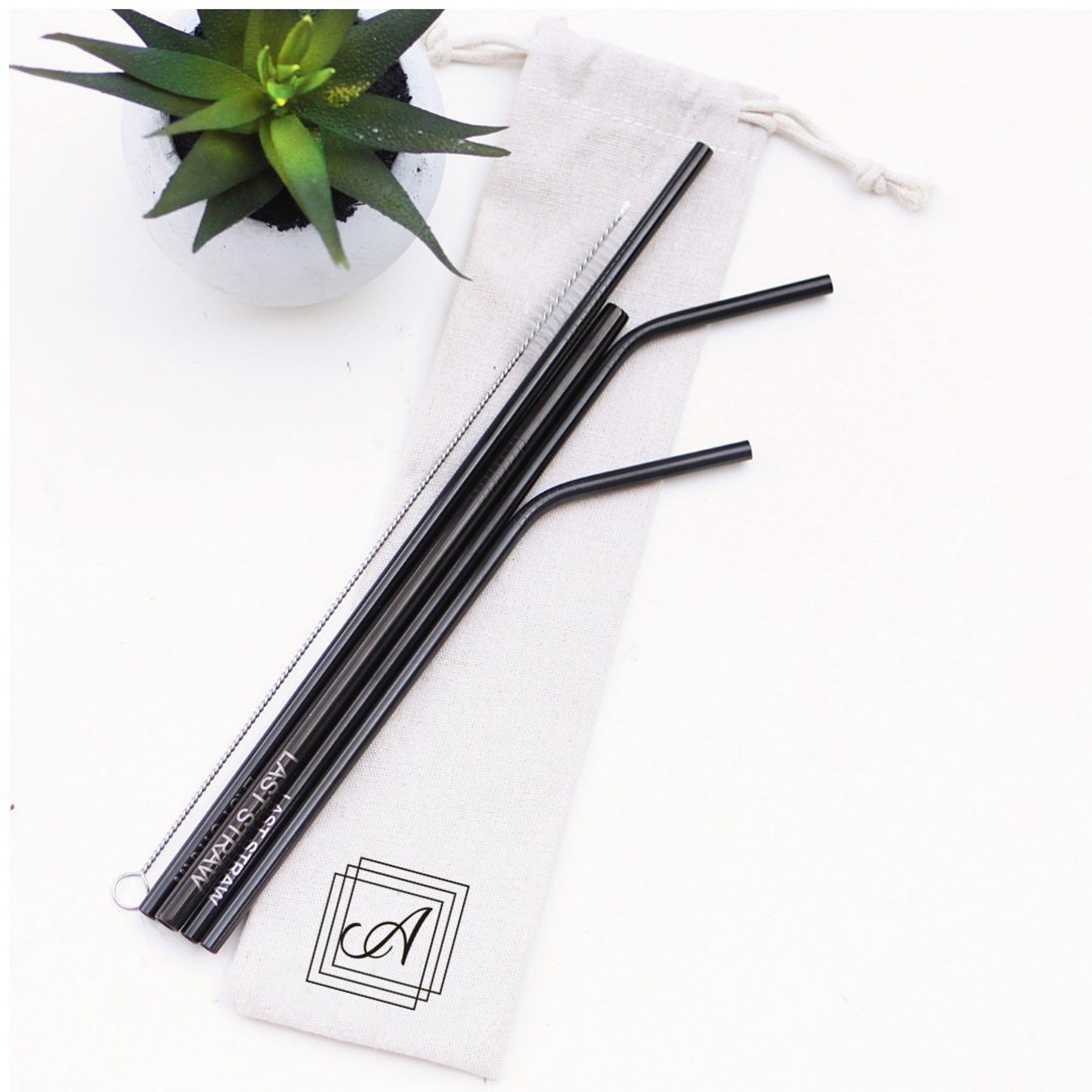 Personalized Straw Pouch With Stainless Steel Straw Set Eco - Etsy
