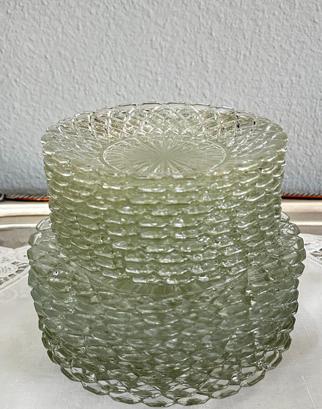 Vintage Anchor Hocking Glass Waffle Depression Era Plates Dining ...