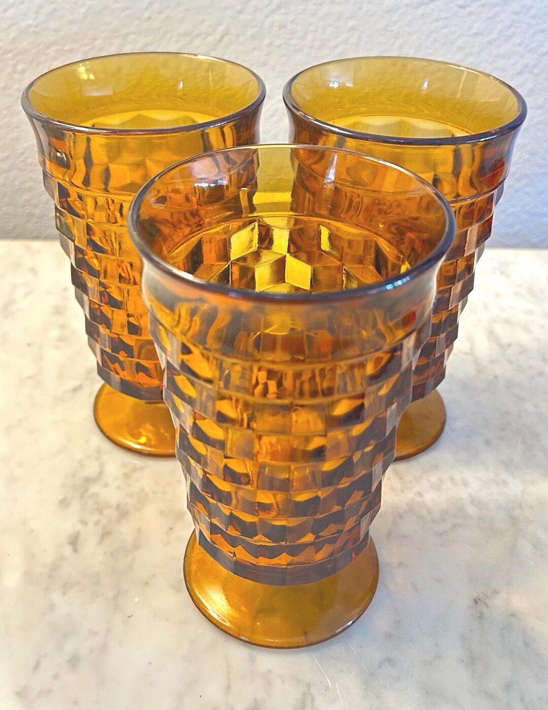 Vintage 1960s Whitehall Amber Ice Tea Goblets Colony Cube Pattern ...
