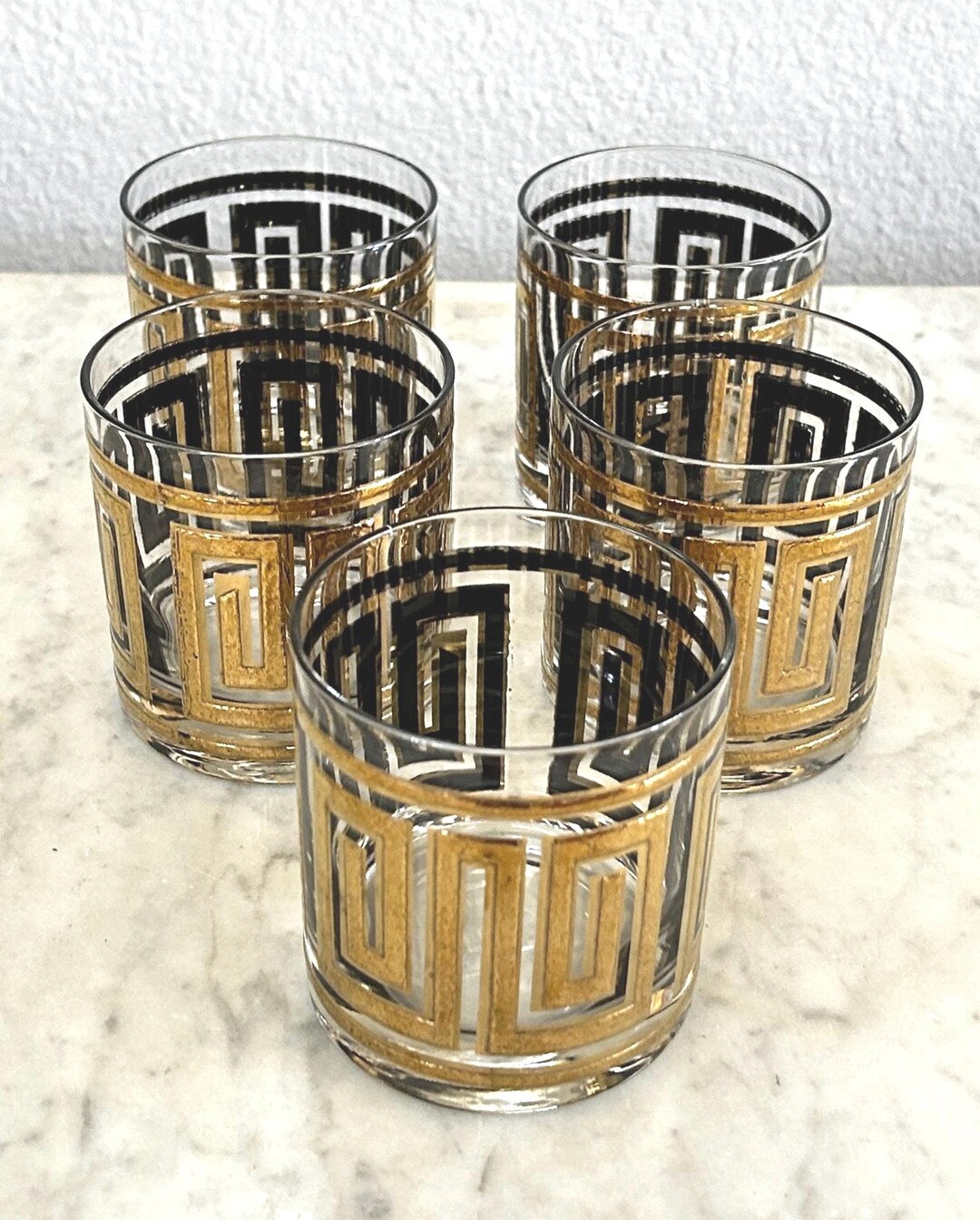 Vintage MCM Culver Ltd 22k Gold High Ball Old Fashioned Glass 1950s Set ...