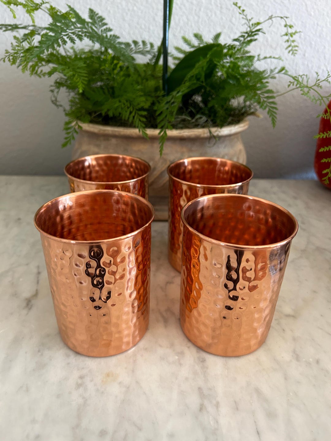 Hammered Mules Cups Solid Copper Set 4 Drinkware Bar Dinnerware USA - Etsy