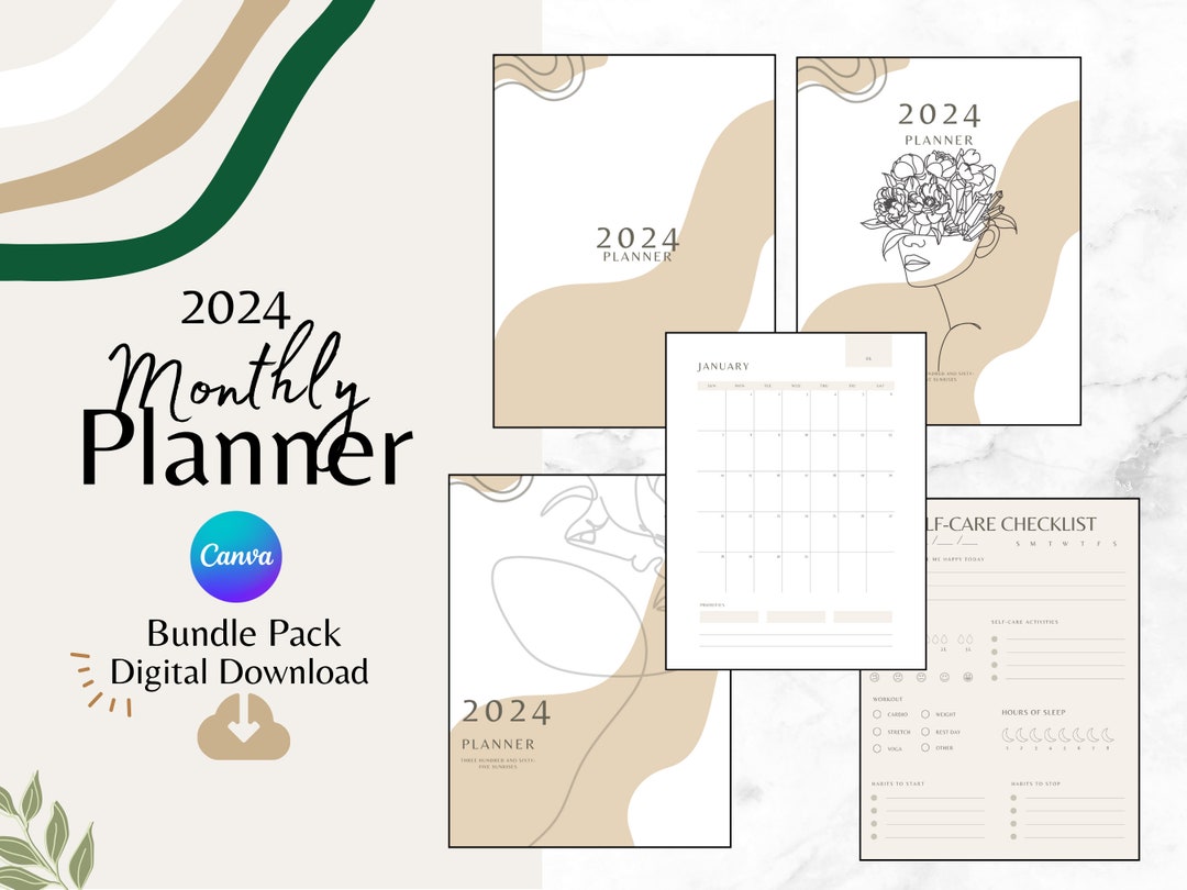 Monthly Planner Template 2024, Easy to Edit Canva Template ...