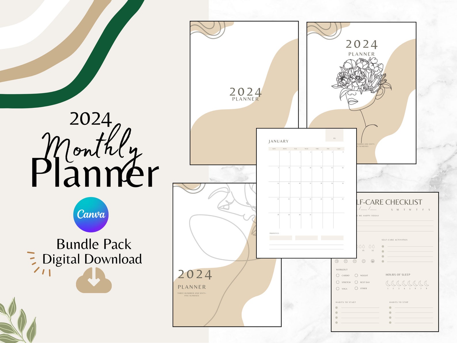 Monthly Planner Template 2024, Easy to Edit Canva Template ...