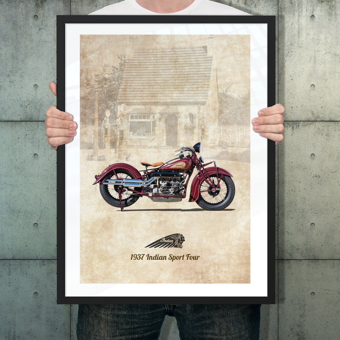 Indian Sport Four Motorcycle Poster Classic Motorcycle - Etsy