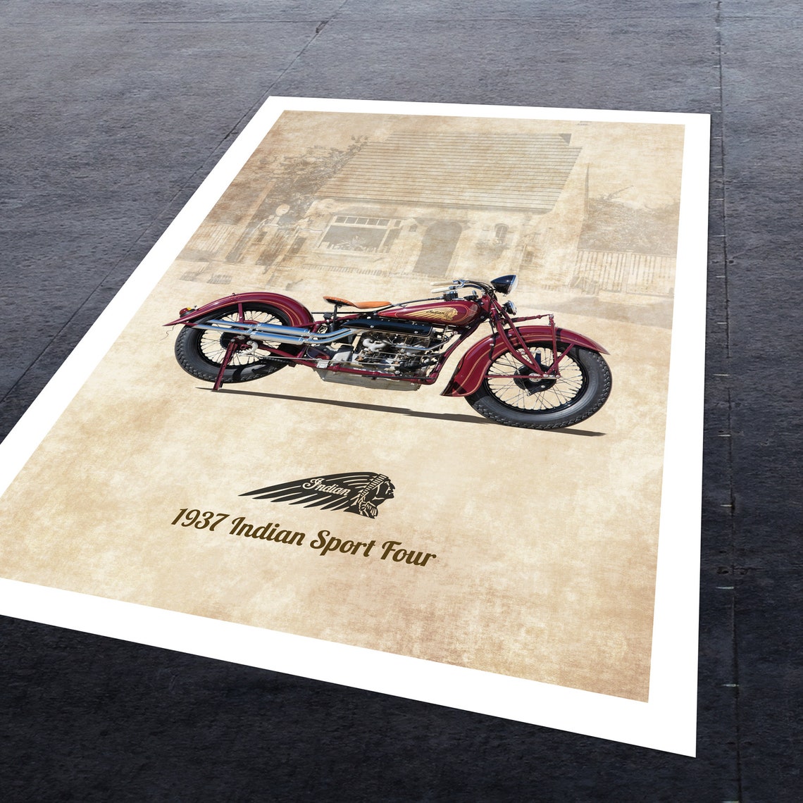 Indian Sport Four Motorcycle Poster Classic Motorcycle - Etsy