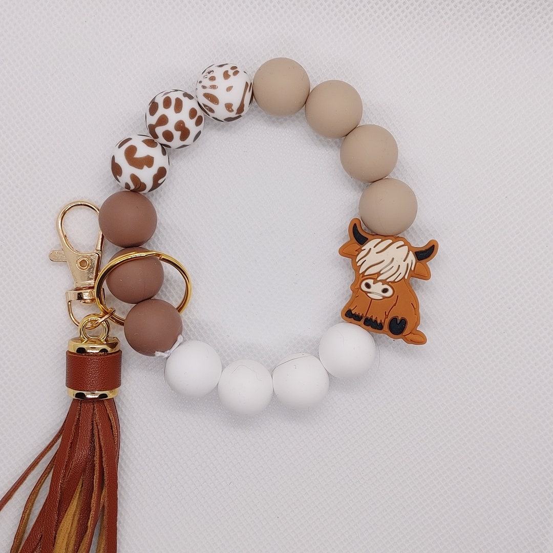 Highland Cow Silicone Bead Keychain Lanyard - Etsy