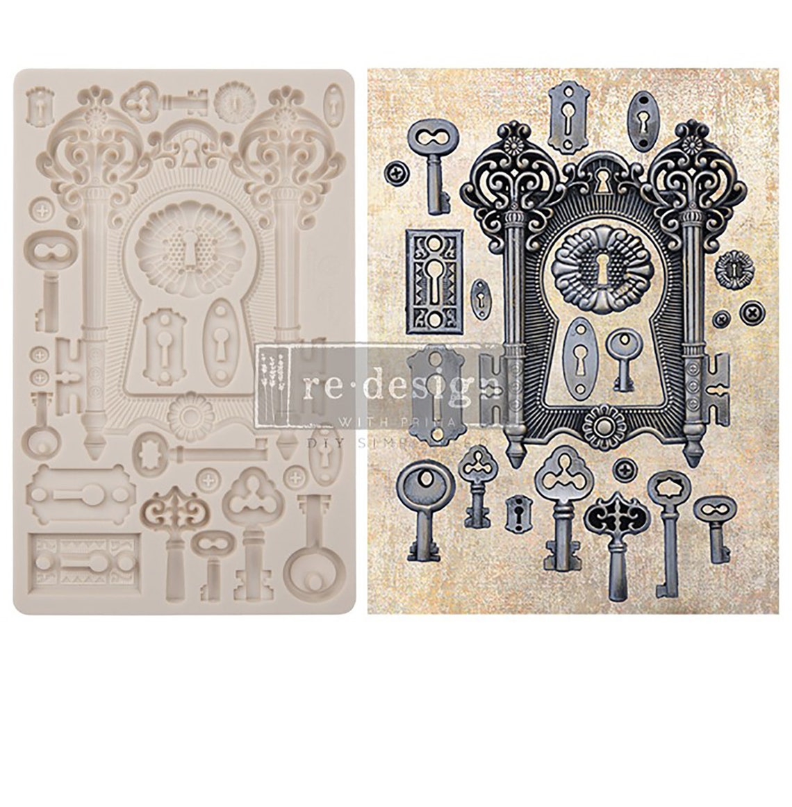 Prima Mould Redesign "locks and Keys" - Vintage Art Decor Silicon Mold ...
