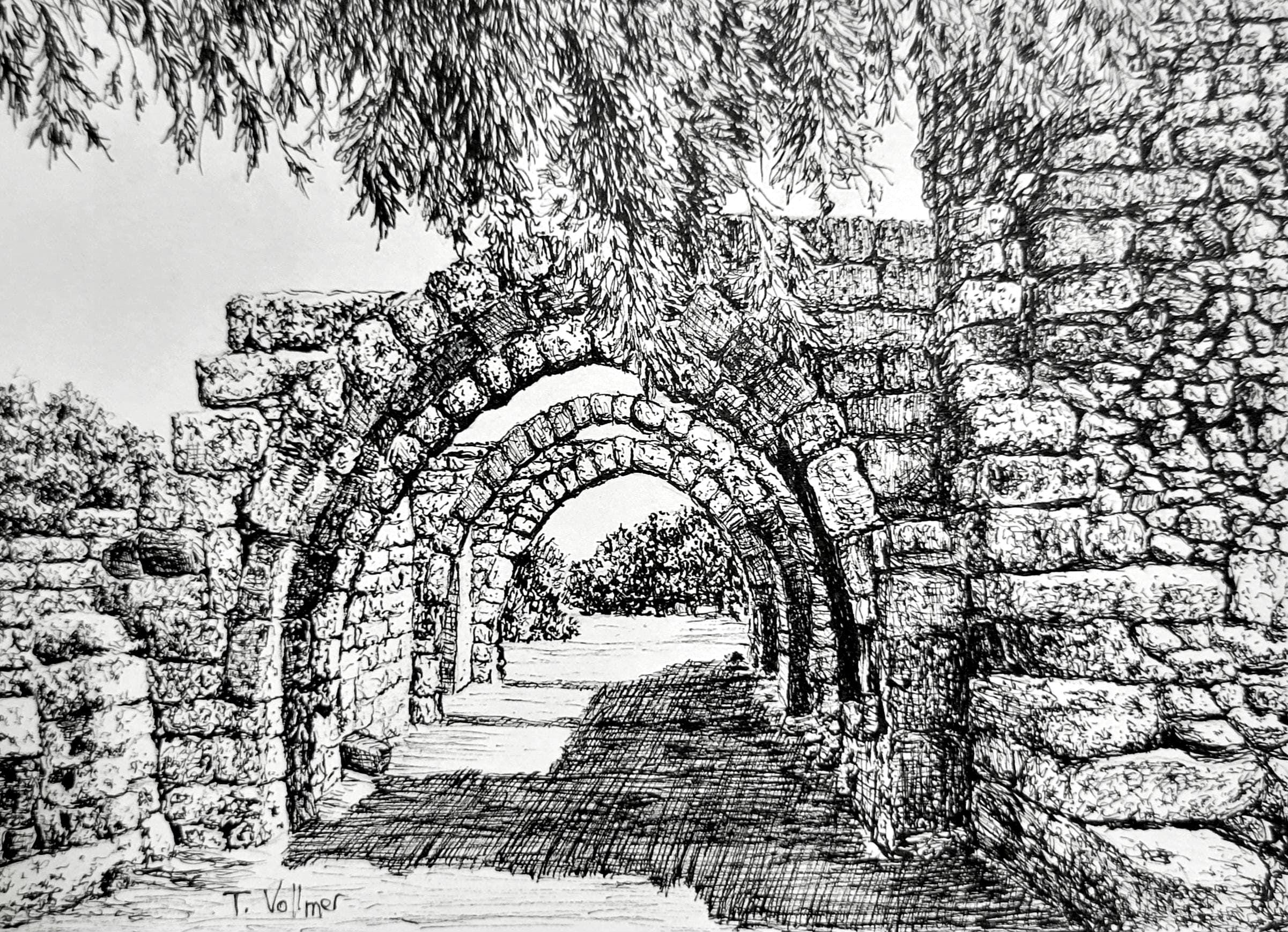 Pen and Ink Drawing Original Art of Caesarea Maritima, Israel - Etsy