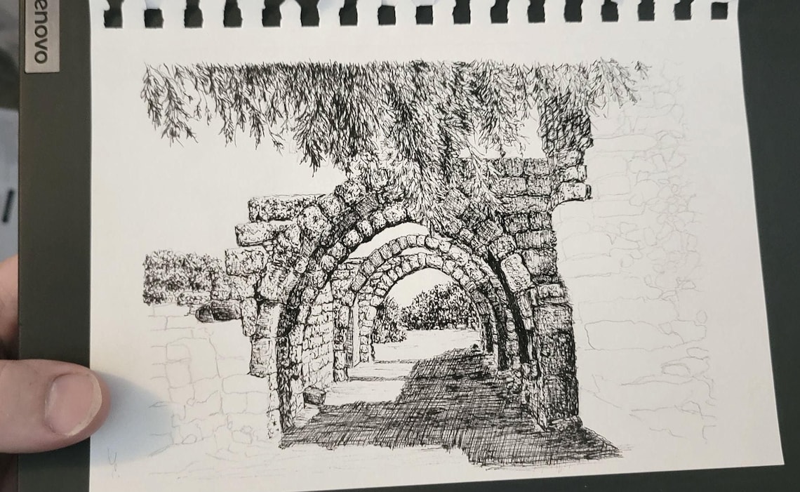 Pen and Ink Drawing Original Art of Caesarea Maritima, Israel - Etsy