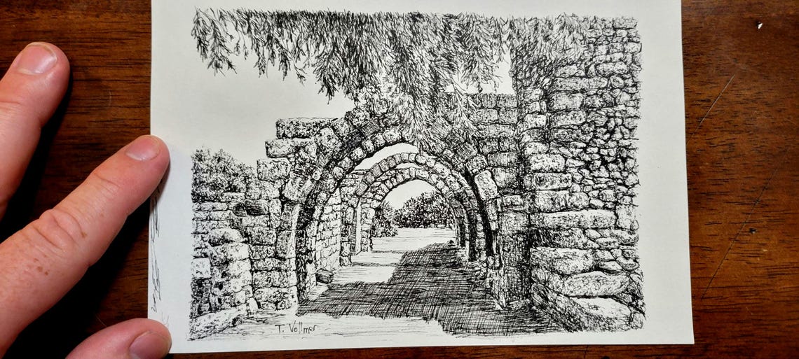 Pen and Ink Drawing Original Art of Caesarea Maritima, Israel - Etsy