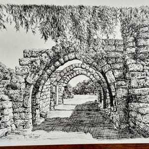Pen and Ink Drawing Original Art of Caesarea Maritima, Israel - Etsy