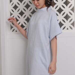 Raised Neckline Linen Dress / Short Sleeved/ep-d658 - Etsy
