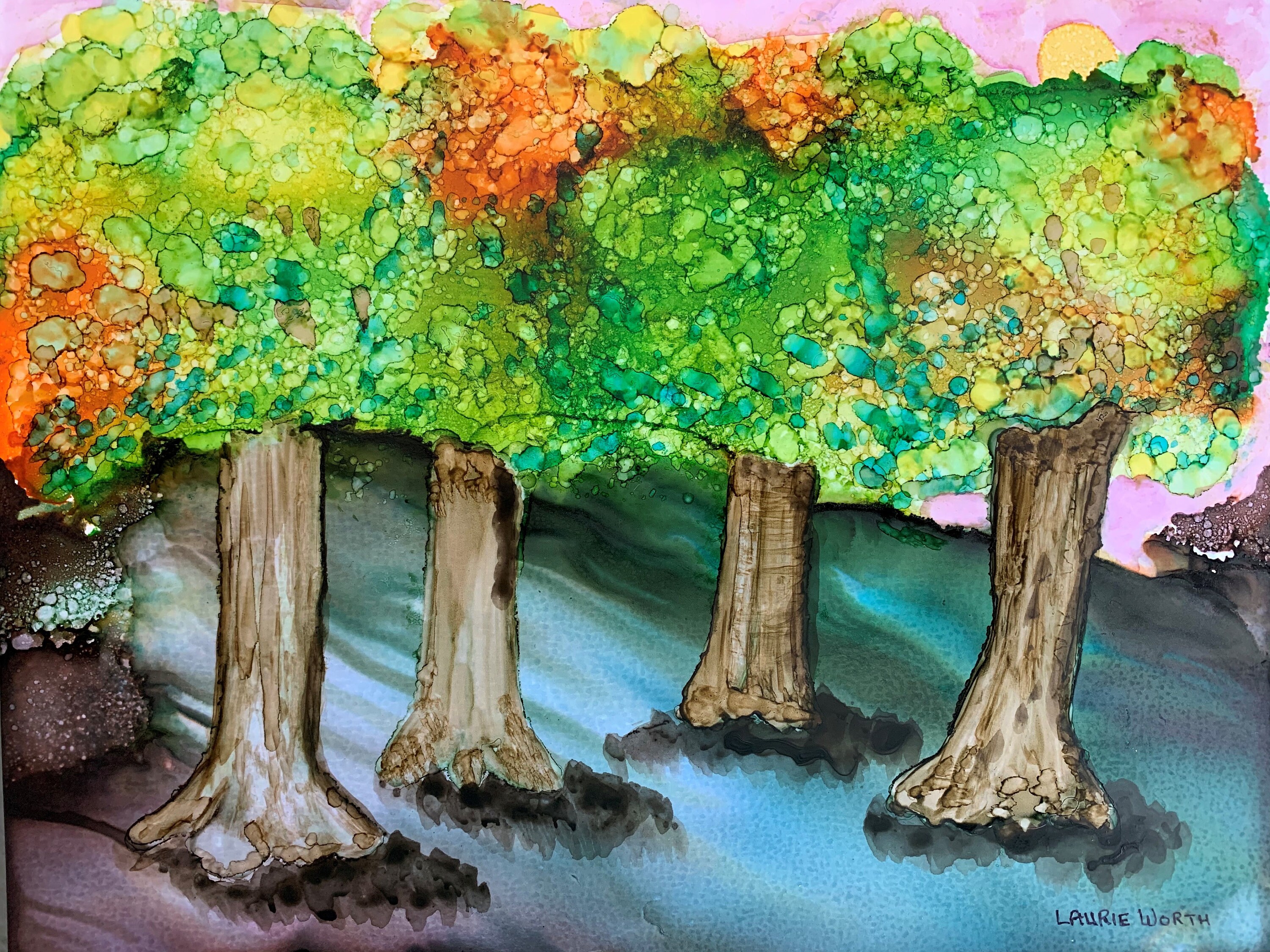 Autumn Trees in the Forest, Landscape Woods, Landscape Painting, in the ...
