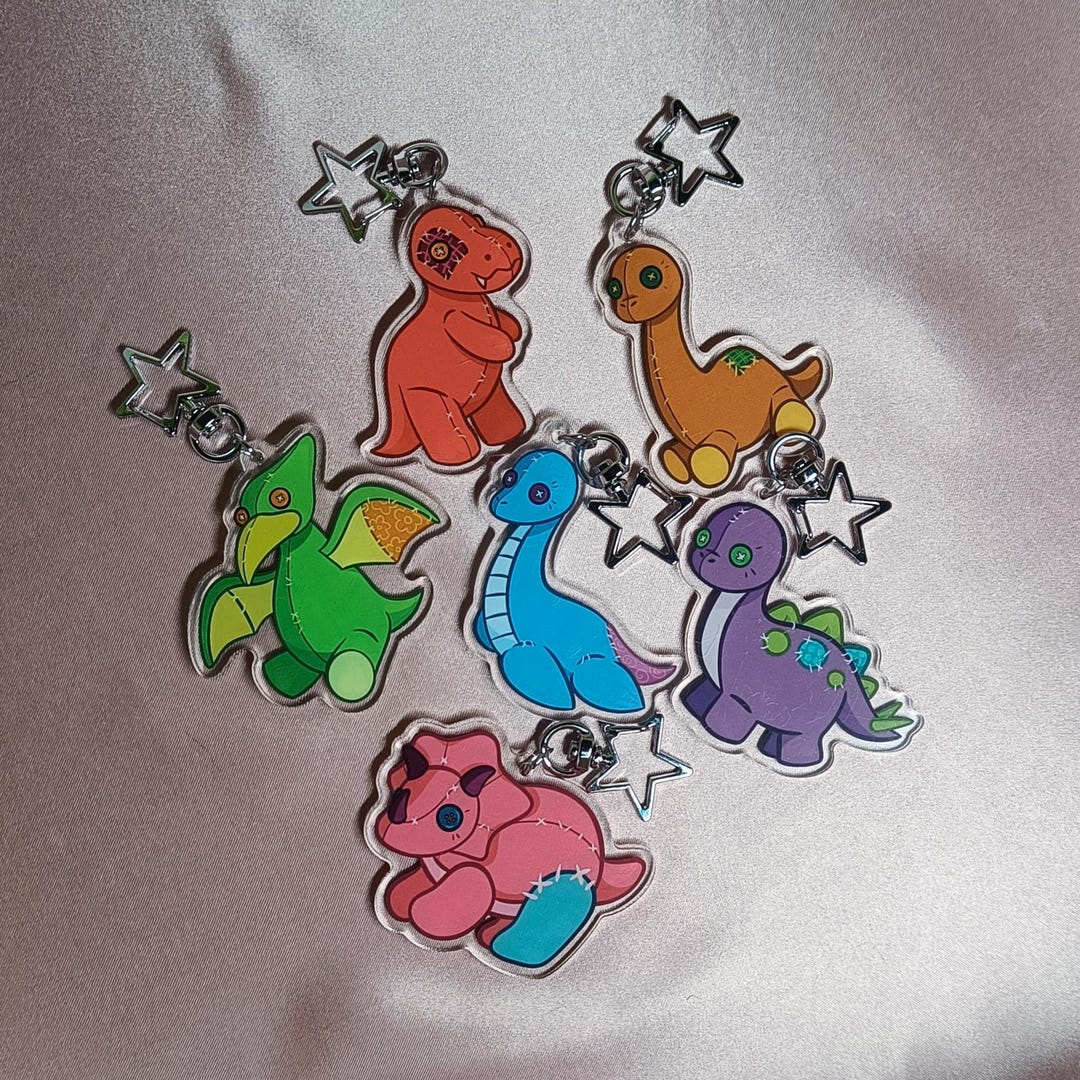 Dino Plushie Keychains, Acrylic Keychain, Dinosaur, Reptile, Animal ...