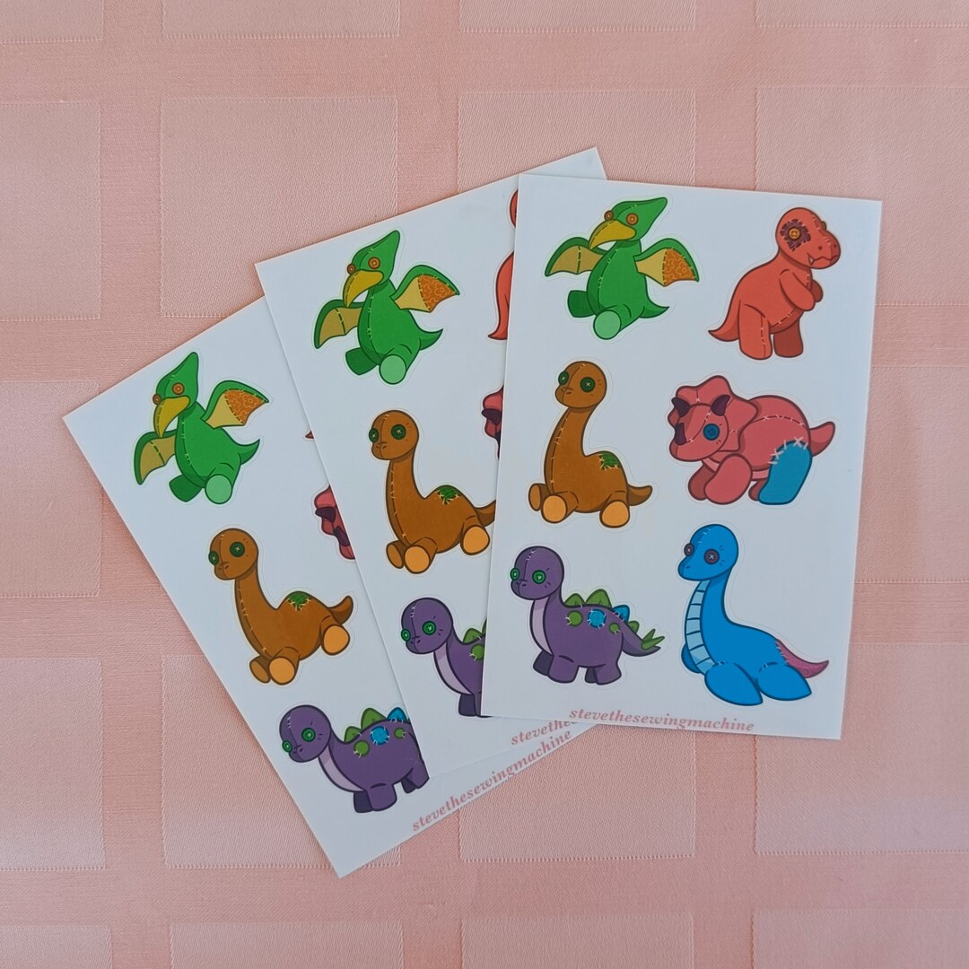 Dino Sticker Sheets, Dinosaur, Plushie Stickers, Decal, Sticker for ...
