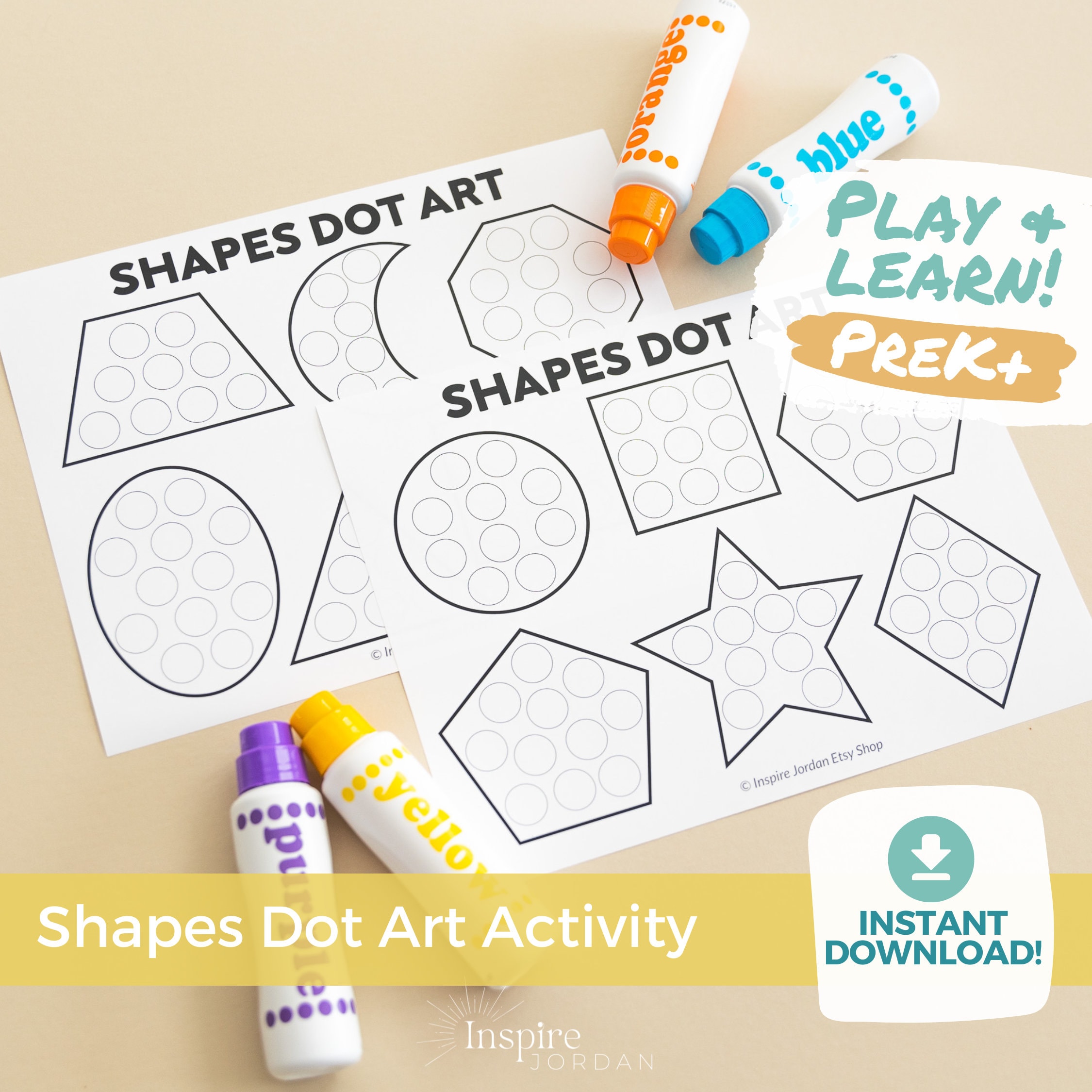 Fun and Educational Printable Shapes for Kids to Color With Dot Markers ...