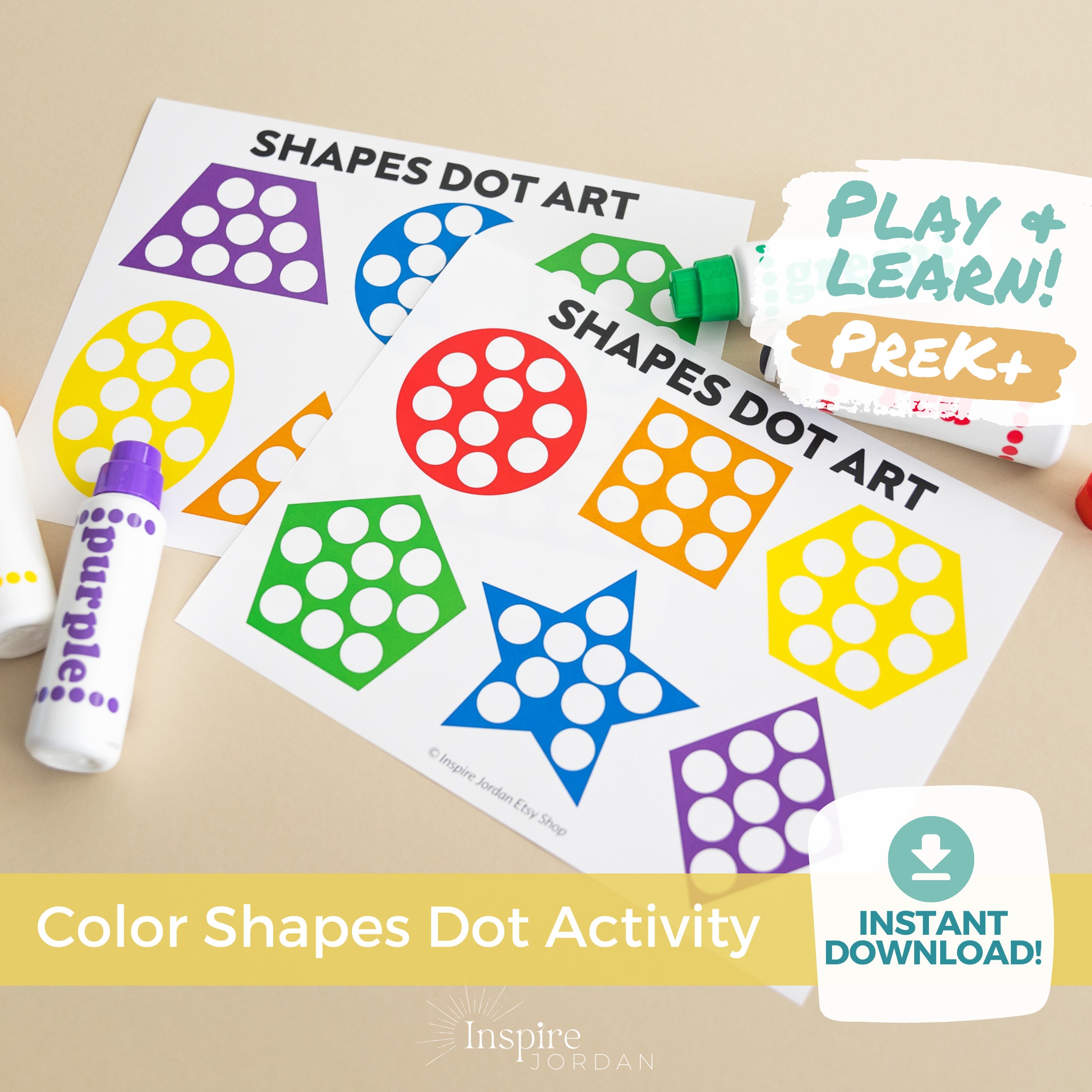 Fun and Educational Printable Shapes for Kids to Color With Dot Markers ...