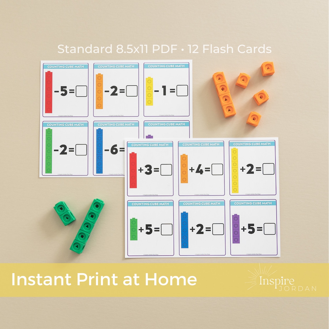 Math Flashcards for Kids: Learn Addition Subtraction Unifix Snap Cubes | Counting Cube Printable ...
