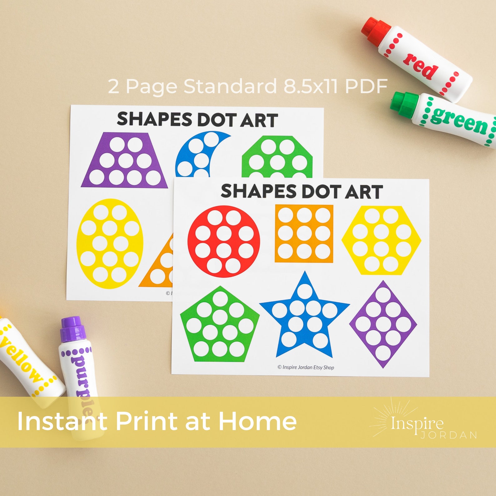 Fun and Educational Printable Shapes for Kids to Color With Dot Markers ...