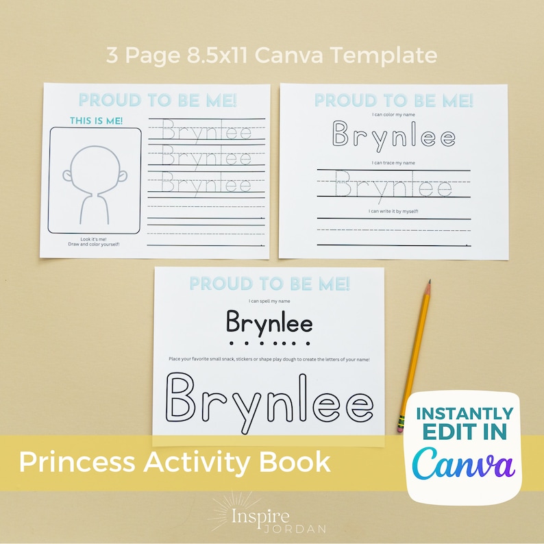 EDITABLE CANVA Printable Kids Name Practice Template Customizable Name ...