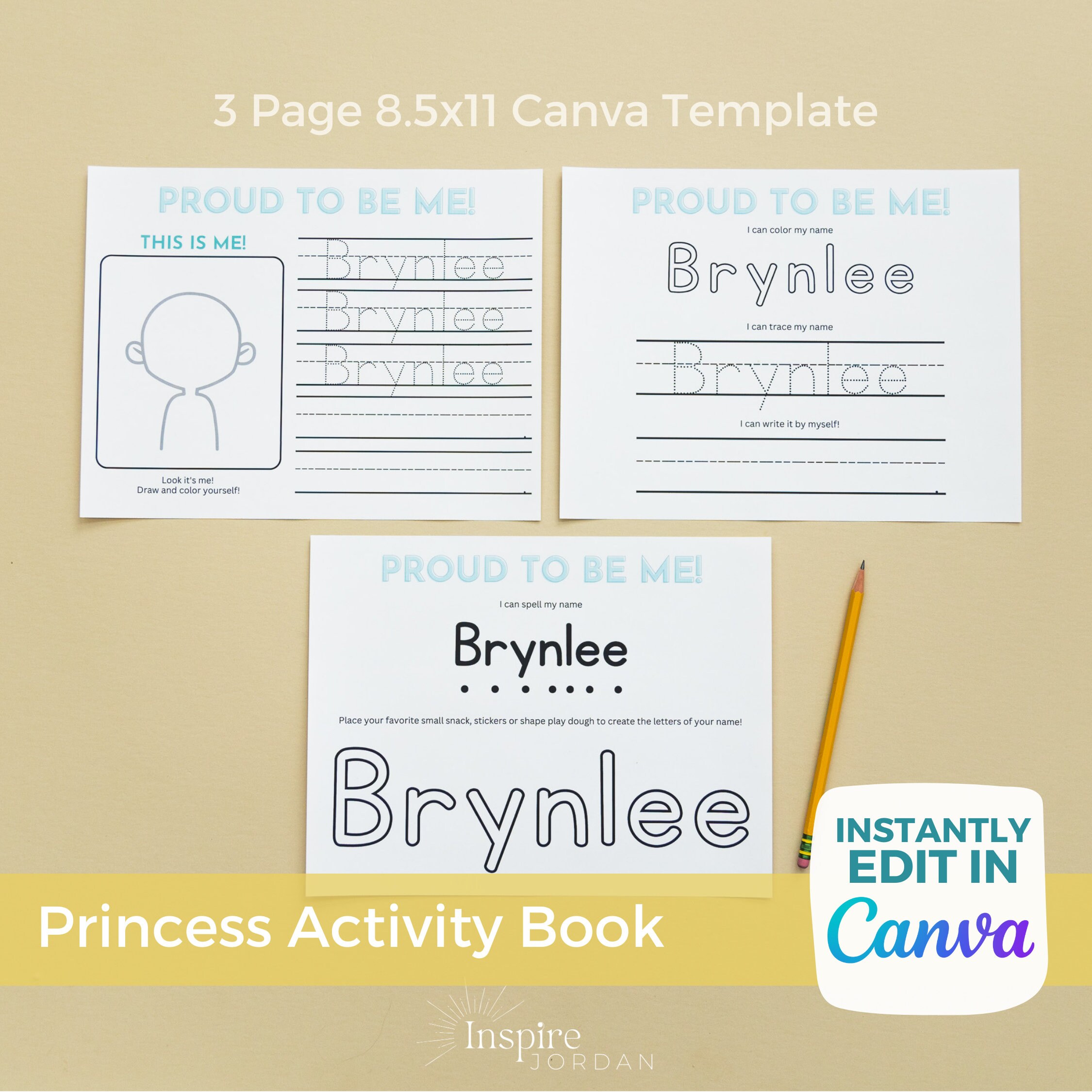 EDITABLE CANVA Printable Kids Name Practice Template | Customizable ...