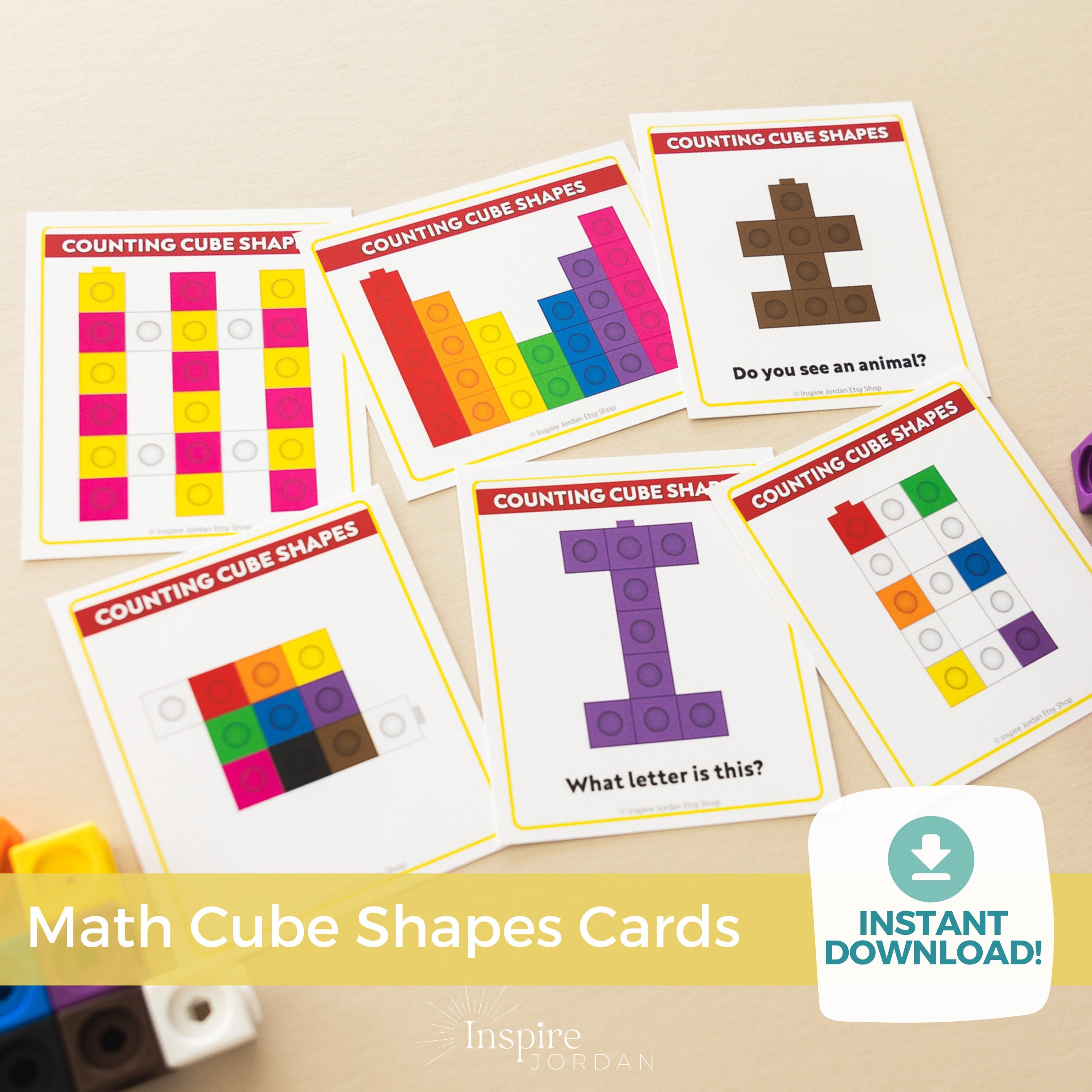 Math Flashcards for Kids: Learn Shape Building With Unifix Snap Cubes ...