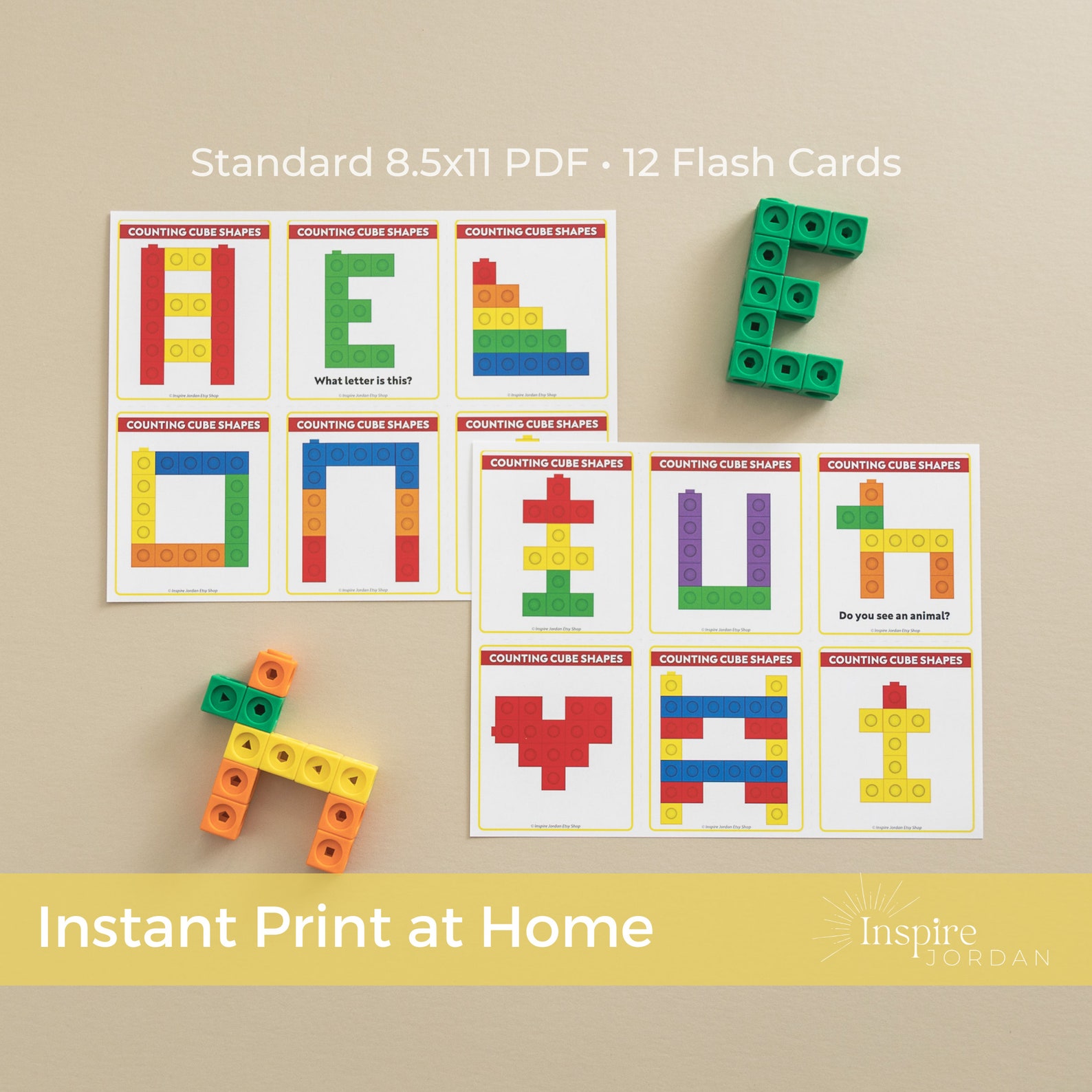 Math Flashcards for Kids: Learn Shape Building With Unifix Snap Cubes ...